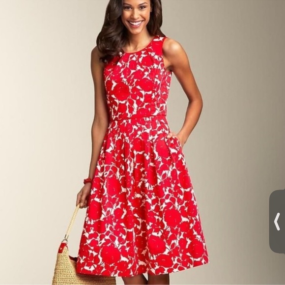 Talbots | Dresses | Talbots Rose Silhouette Dress Red Floral Aline Fit ...